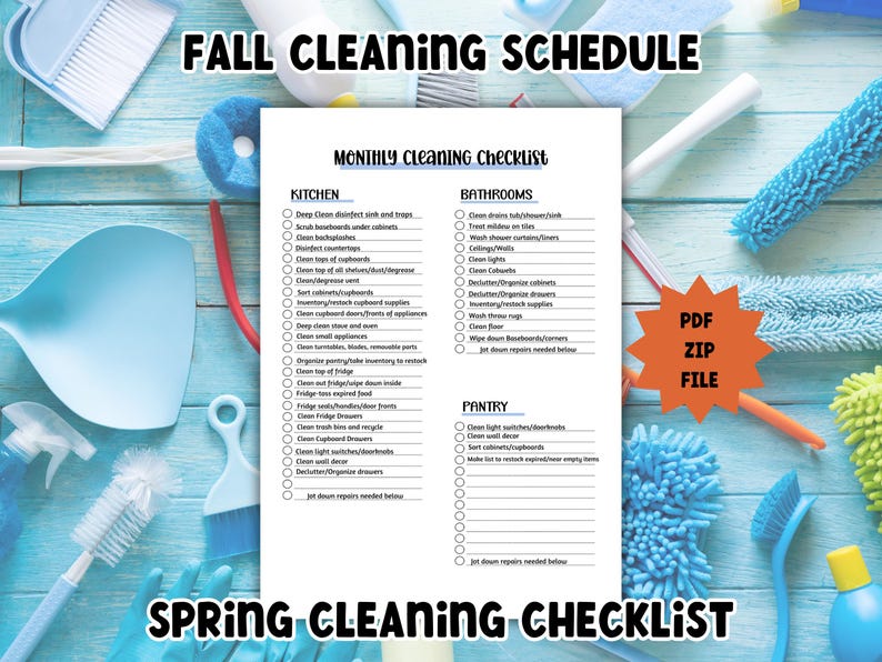 Cleaning Checklist Printable Monthly Cleaning Schedule Deep Cleaning ...