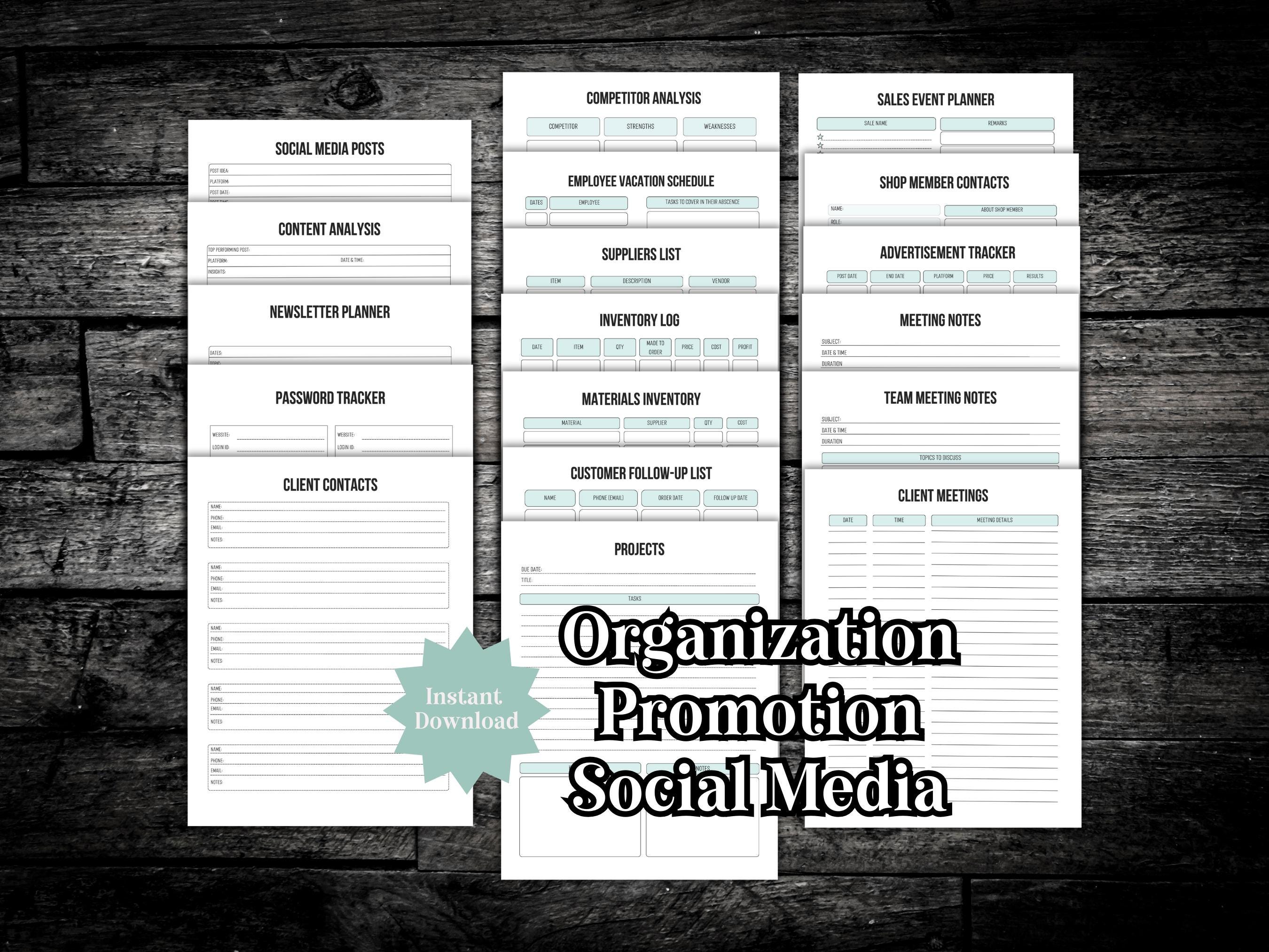 Business Planner Printable PDF Social Media Note Page Business Calendar ...