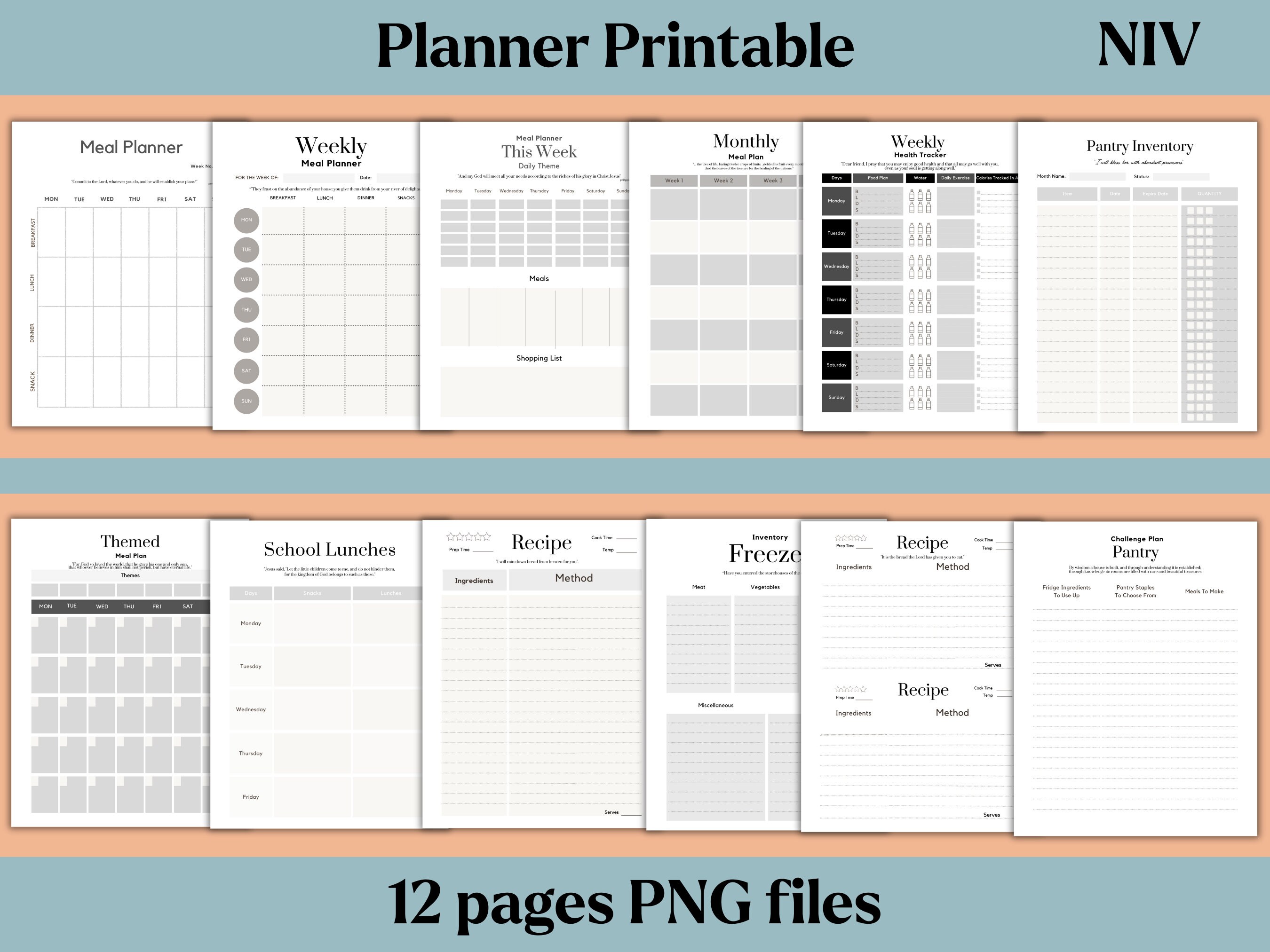 Meal Planner Printable NIV Minimalist PNG File NIV Bible Verses Digital ...