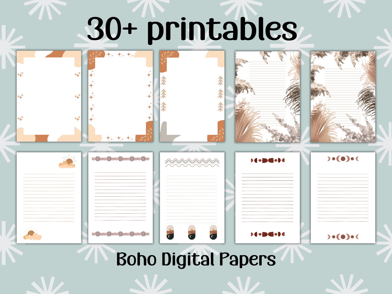 Boho Stationery Printable Paper Digital Papers Boho Letter Writing ...
