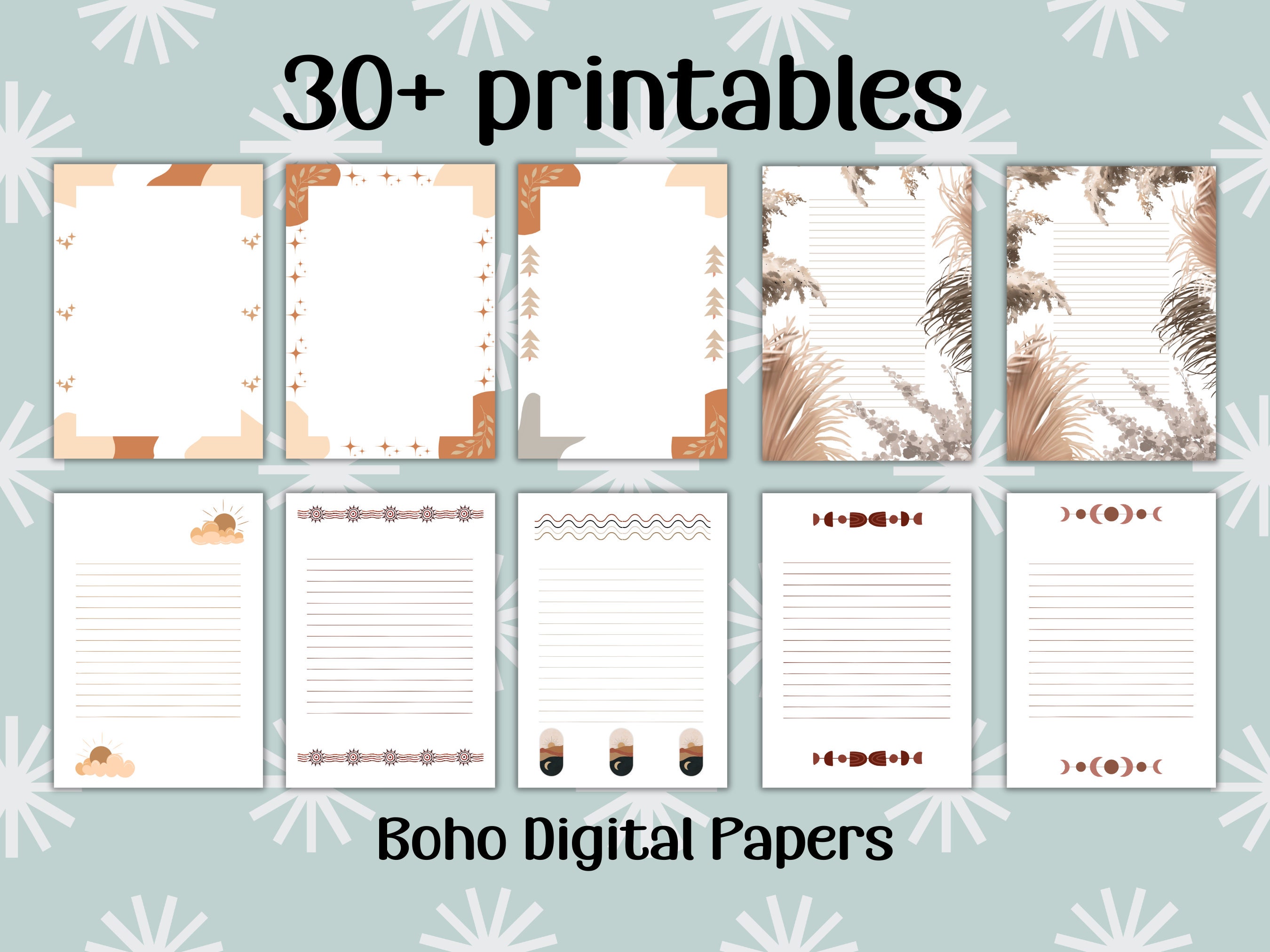Boho Stationery Printable Paper Digital Papers Boho Letter Writing ...