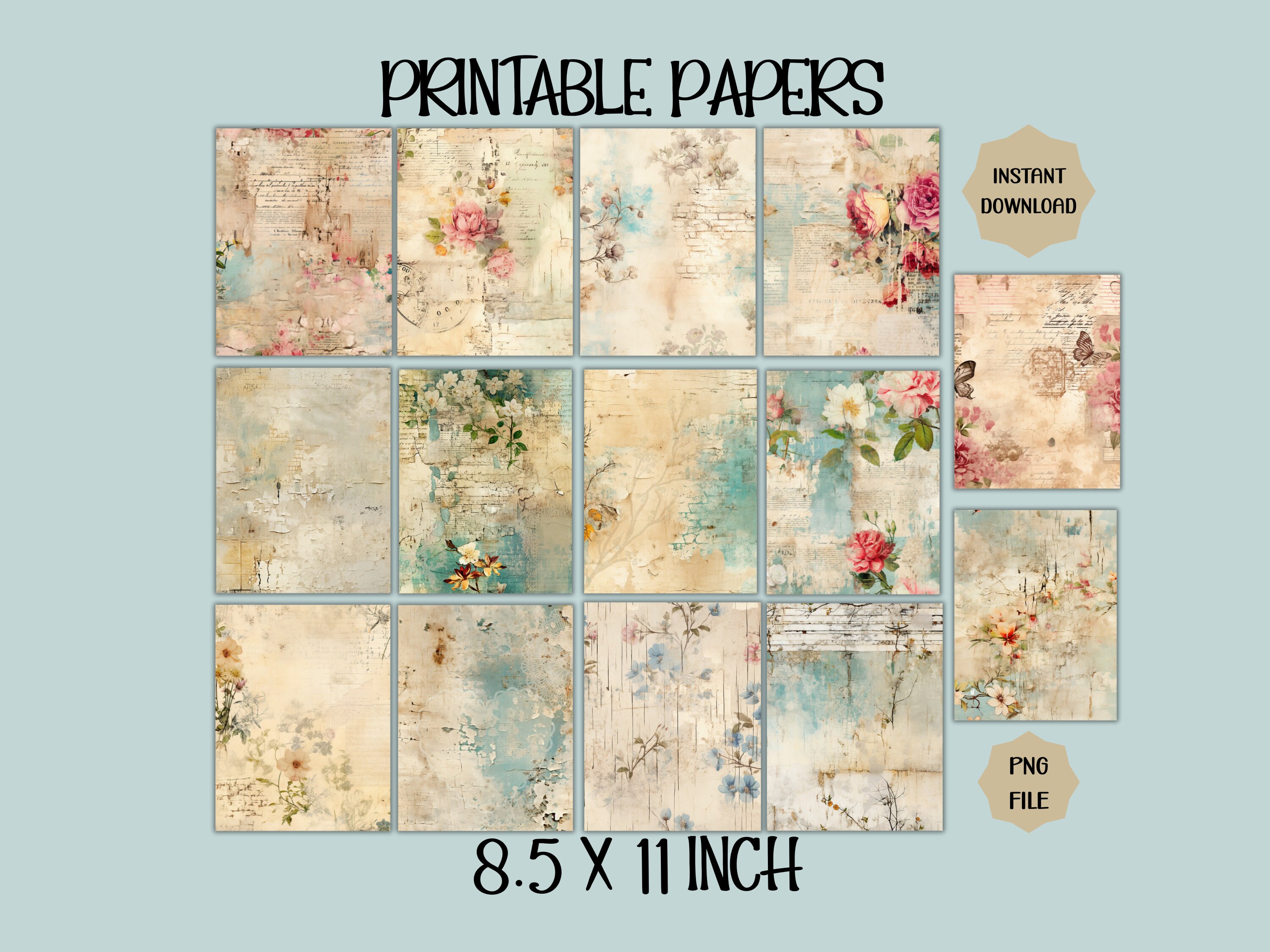 Distressed Printable Papers Scrapbook Ephemera Printable Junk Journal ...