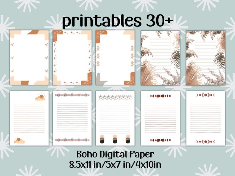 Boho Printable Stationery Printable Paper Writing Journals Note Card to ...