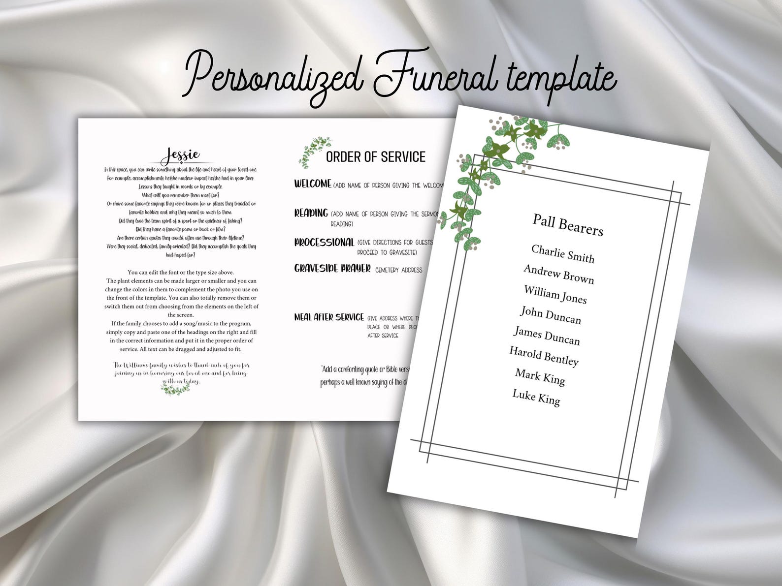 Memorial Funeral Program Template Editable in Canva in Loving Memory ...