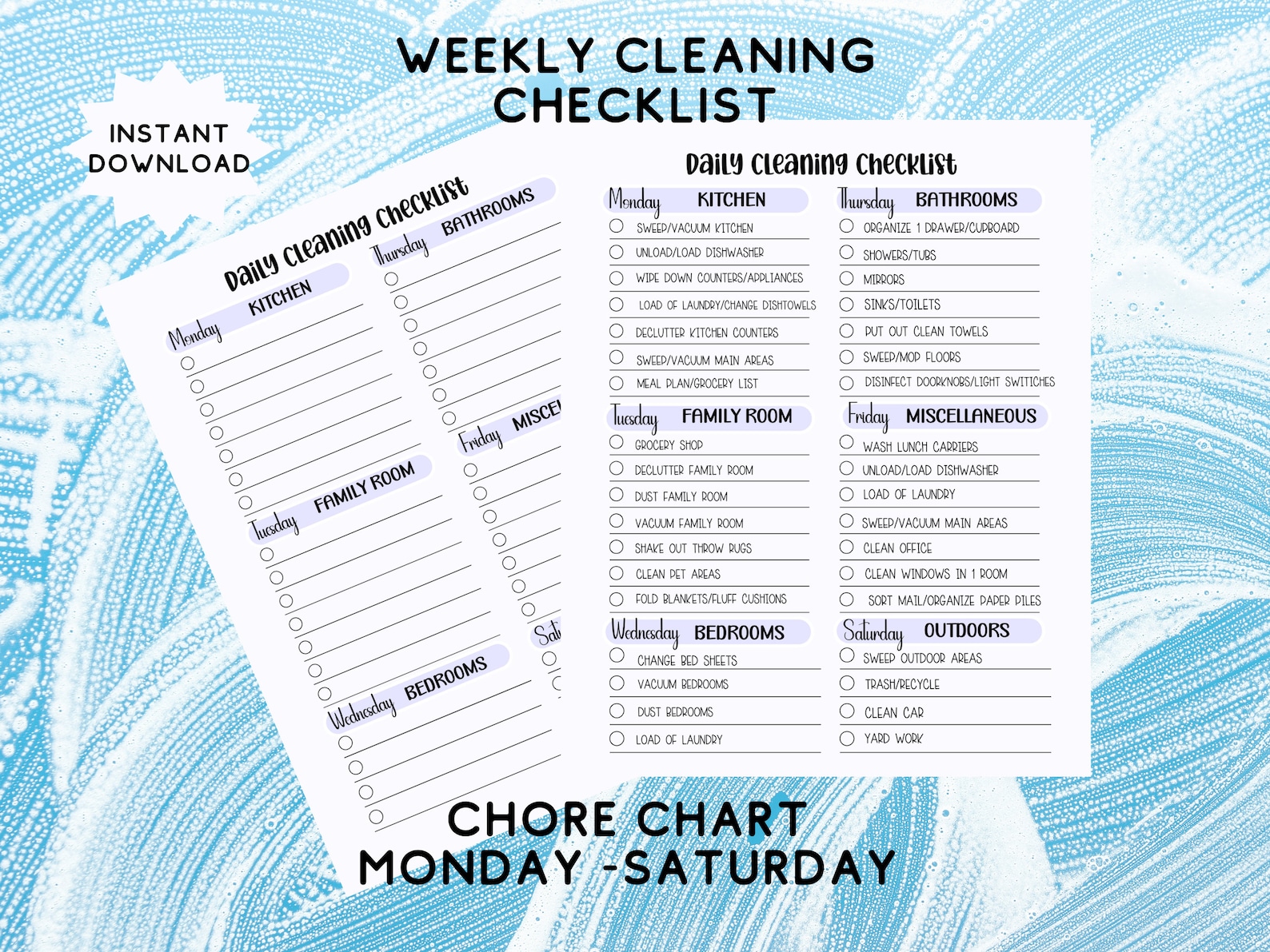 Cleaning Checklist Daily Printable Cleaning Schedule Digital Cleaning ...