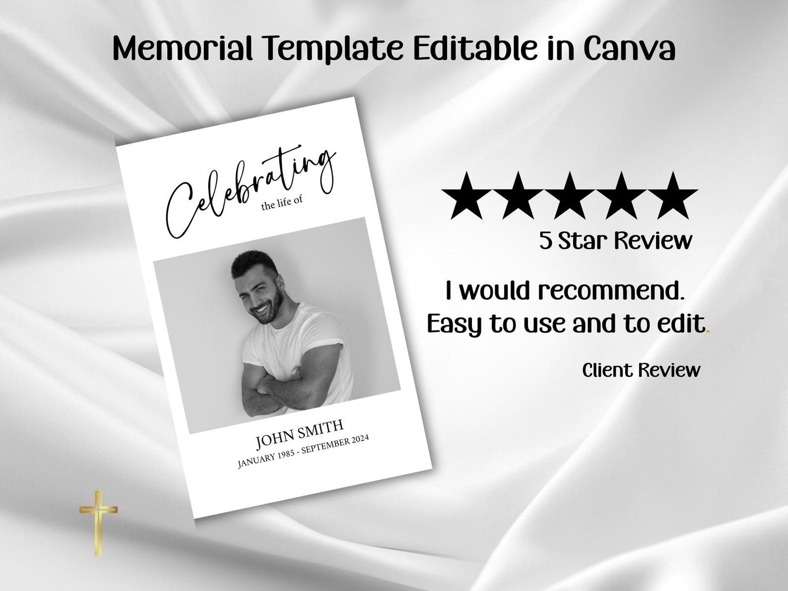 Funeral Memorial Editable in Canva Funeral Program Template Celebration ...