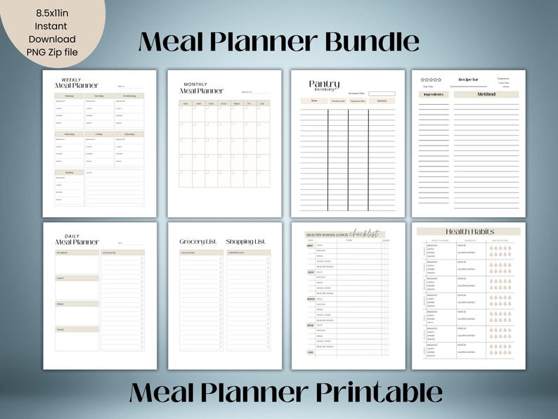 Meal Planner Printable Grocery List Shopping List Health Tracker Pantry ...