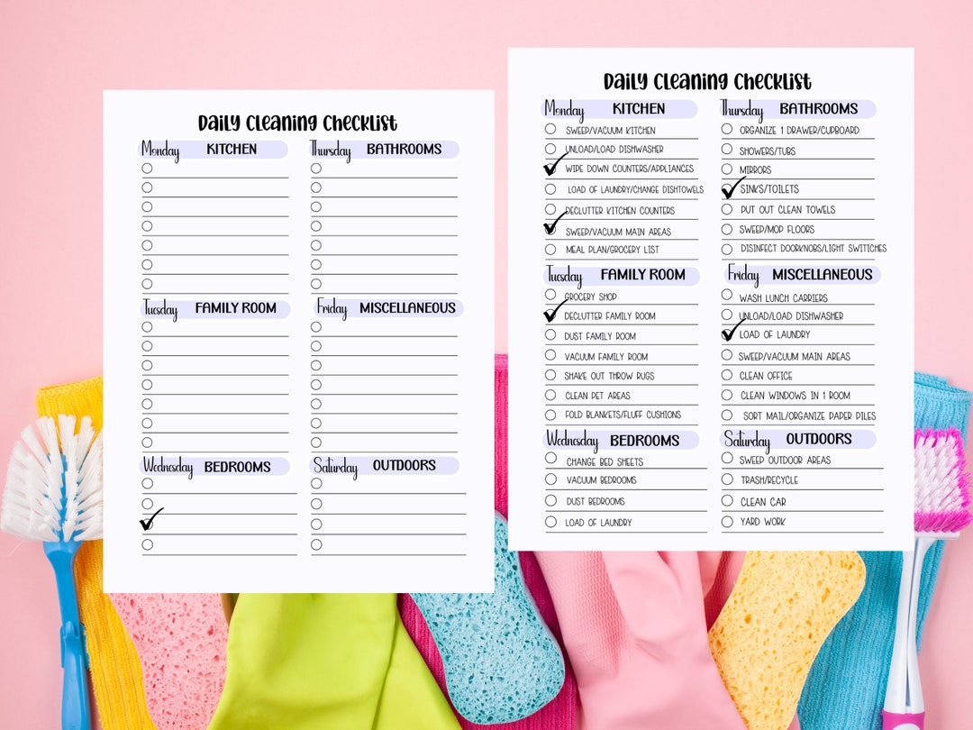 Cleaning Checklist Daily Printable Cleaning Schedule Digital Cleaning ...