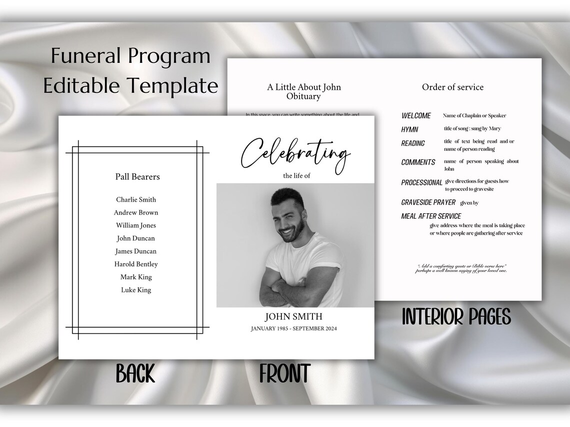 Funeral Memorial Editable in Canva Funeral Program Template Celebration ...