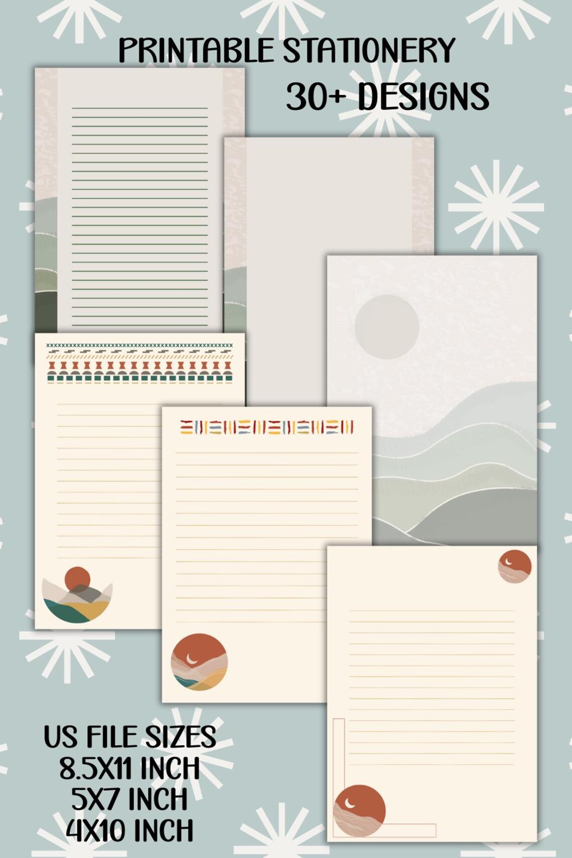Boho Printable Stationery Printable Paper Writing Journals Note Card to ...