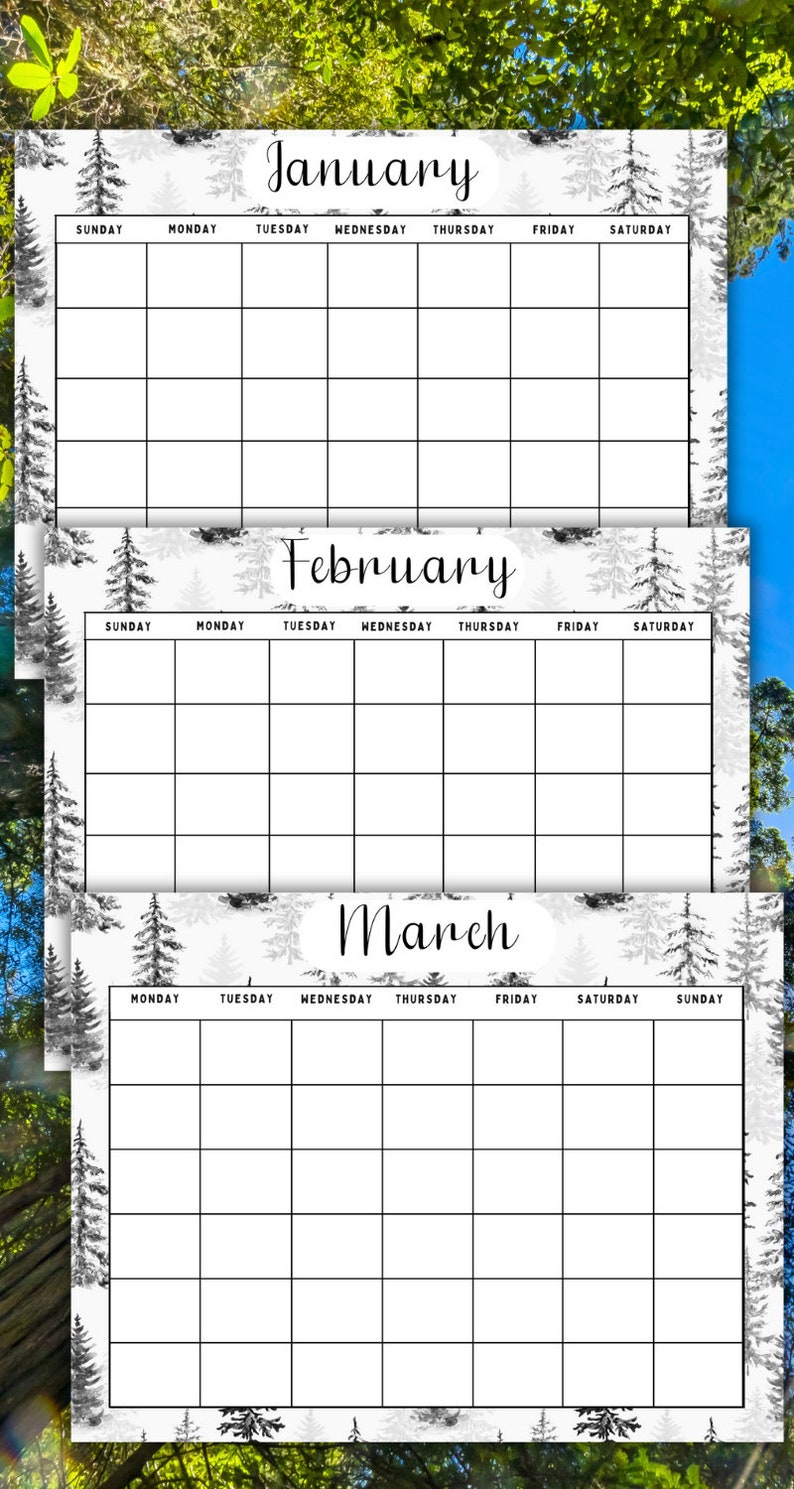 Blank Undated Calendar Printable 2024 Printable Calendar Woodland ...