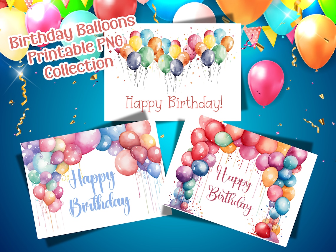 Birthday Balloons Birthday Printable Card Birthday Download Birthday ...