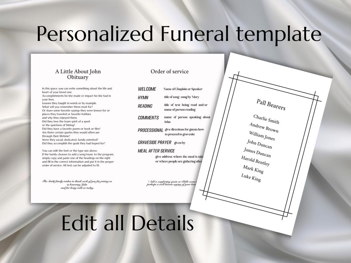 Funeral Memorial Editable in Canva Funeral Program Template Celebration ...