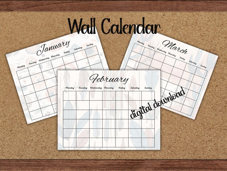 2025 Landscape Calendar Printable Boho 12 Month Blank Homeschool ...