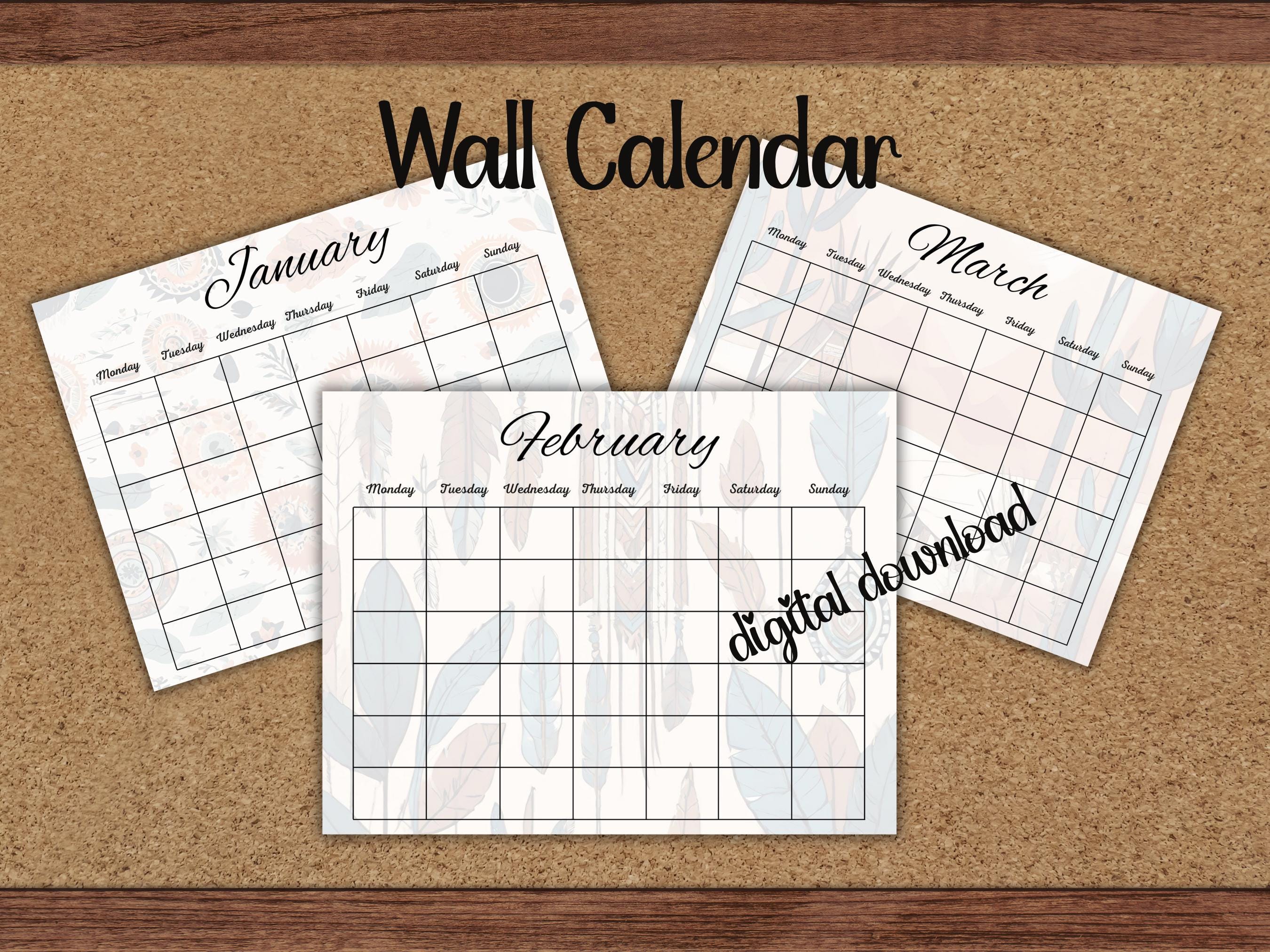 2025 Landscape Calendar Printable Boho 12 Month Blank Homeschool ...