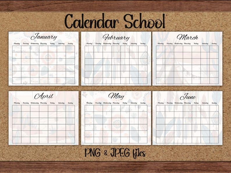 2025 Landscape Calendar Printable Boho 12 Month Blank Homeschool ...