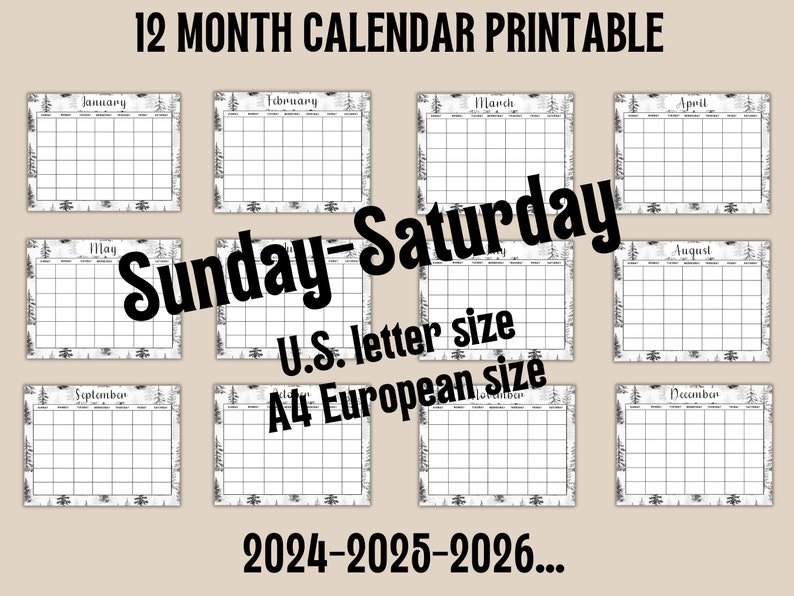 Blank Undated Calendar Printable 2024 Printable Calendar Woodland ...