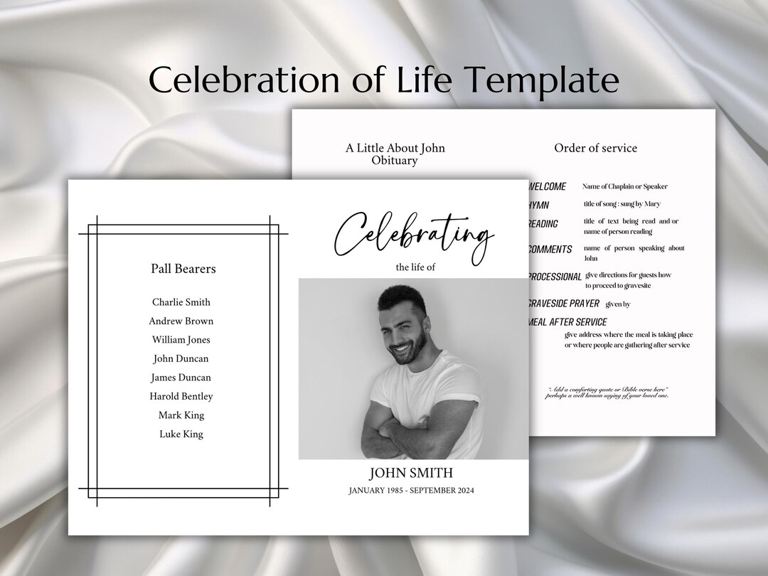 Funeral Memorial Editable in Canva Funeral Program Template Celebration ...