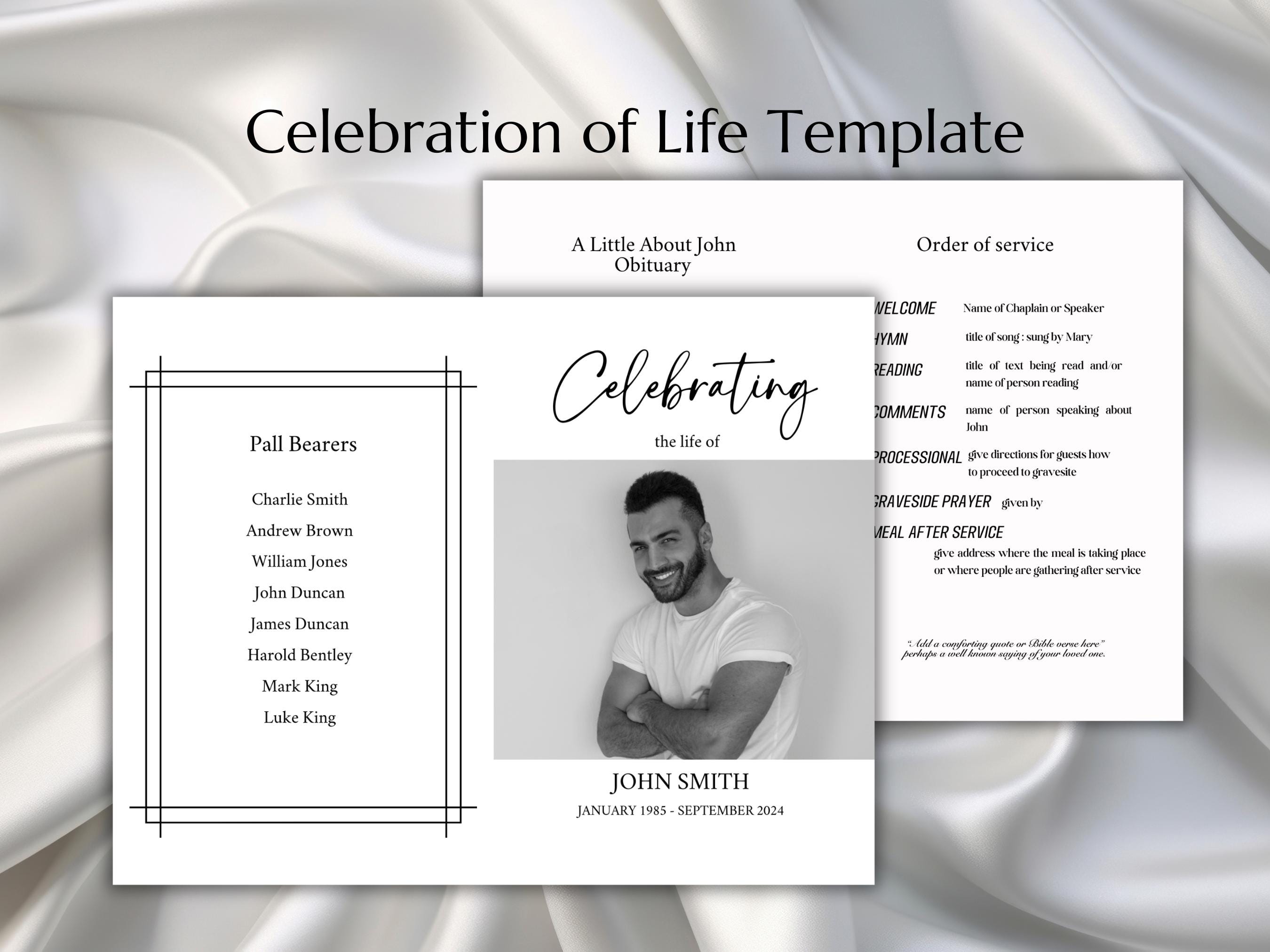 Funeral Memorial Editable in Canva Funeral Program Template Celebration ...