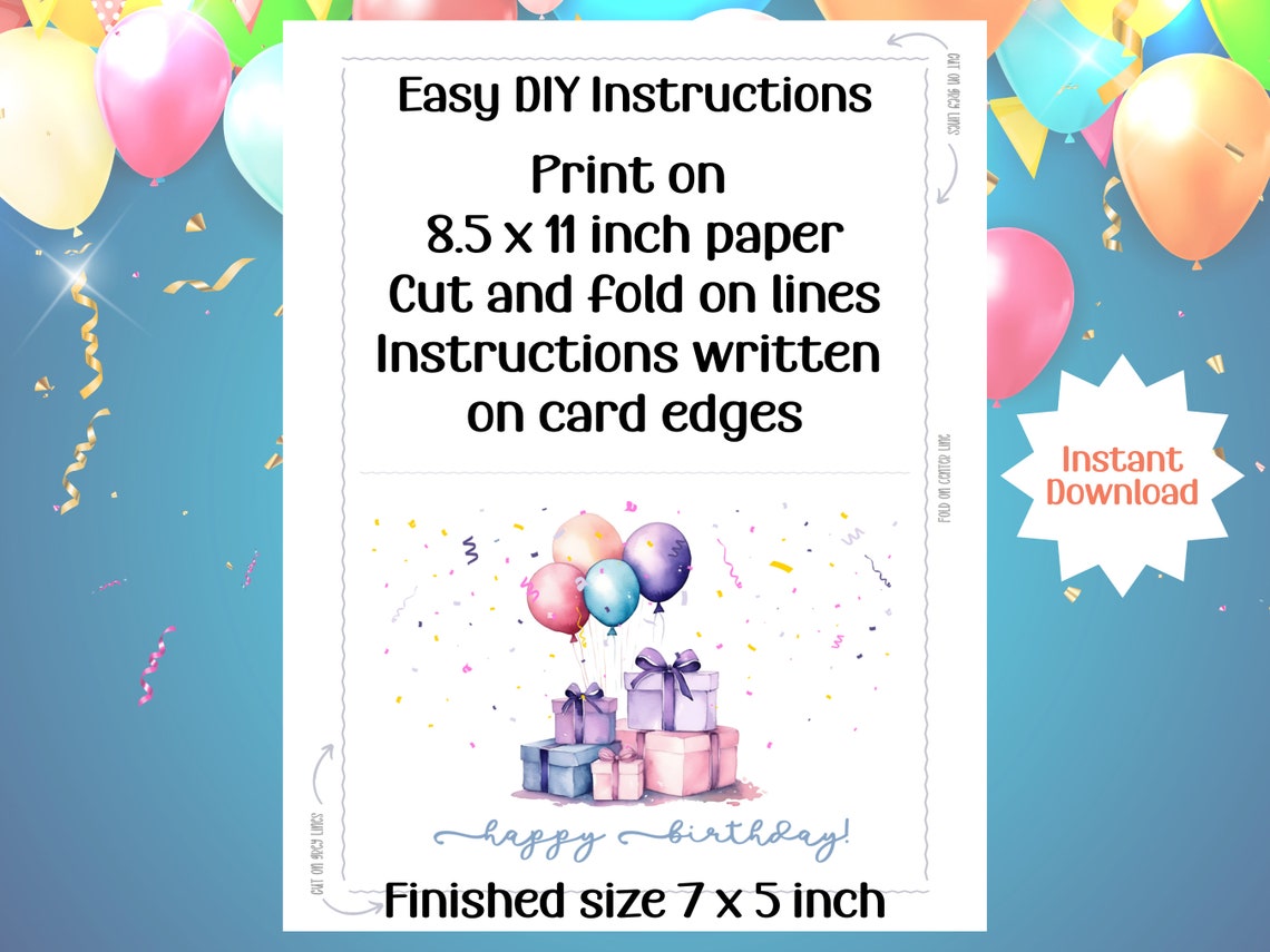 Birthday Balloons Birthday Printable Card Birthday Download Birthday ...