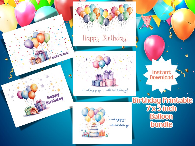 Birthday Balloons Birthday Printable Card Birthday Download Birthday ...