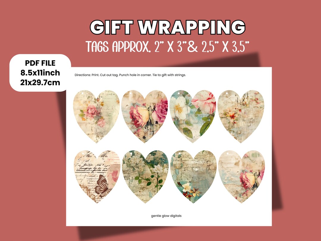 Gift Tags Shabby Chic Distressed Vintage Rose Floral Heart Bridal ...