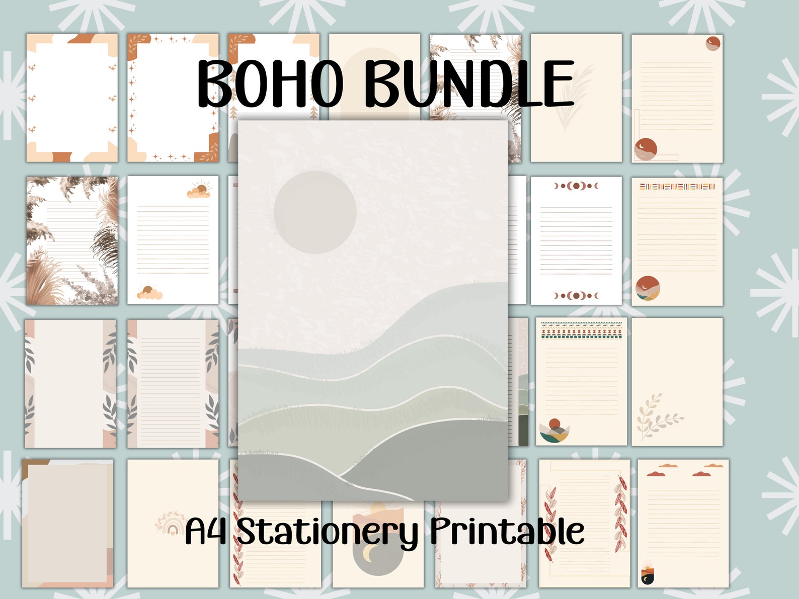 Boho Stationery Printable Paper Digital Papers Boho Letter Writing ...