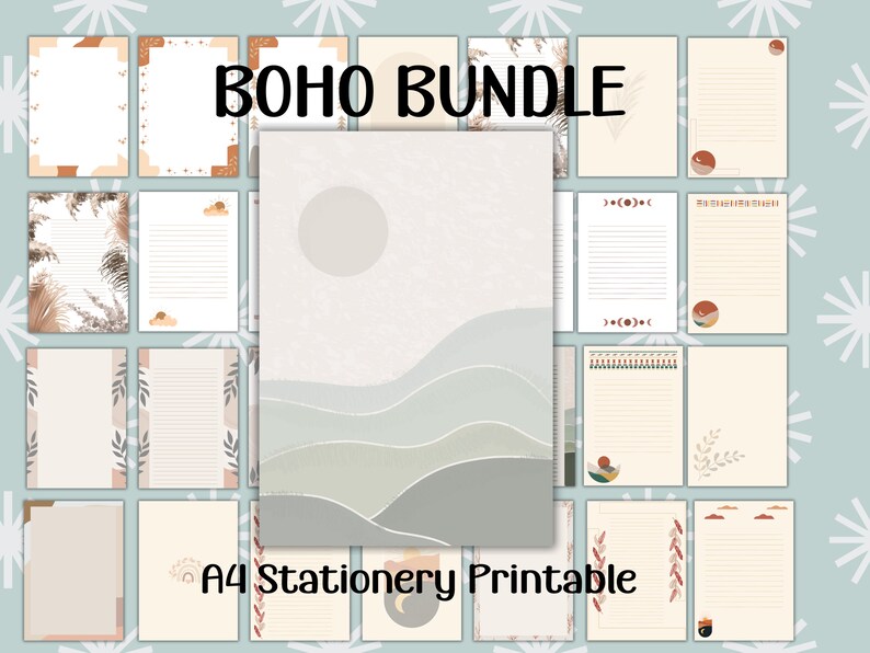 Boho Stationery Bundle Printable Papers Digital Papers Boho Letter ...