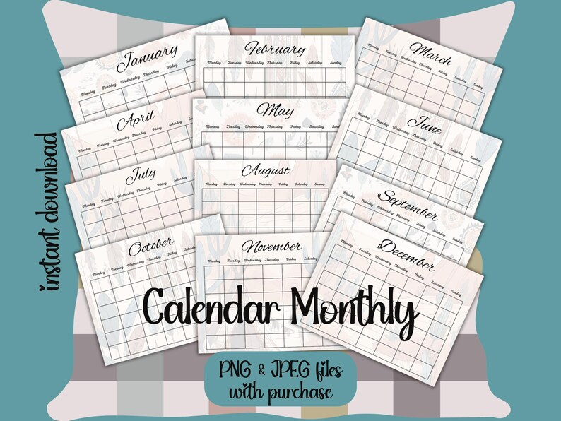 2025 Landscape Calendar Printable Boho 12 Month Blank Homeschool ...