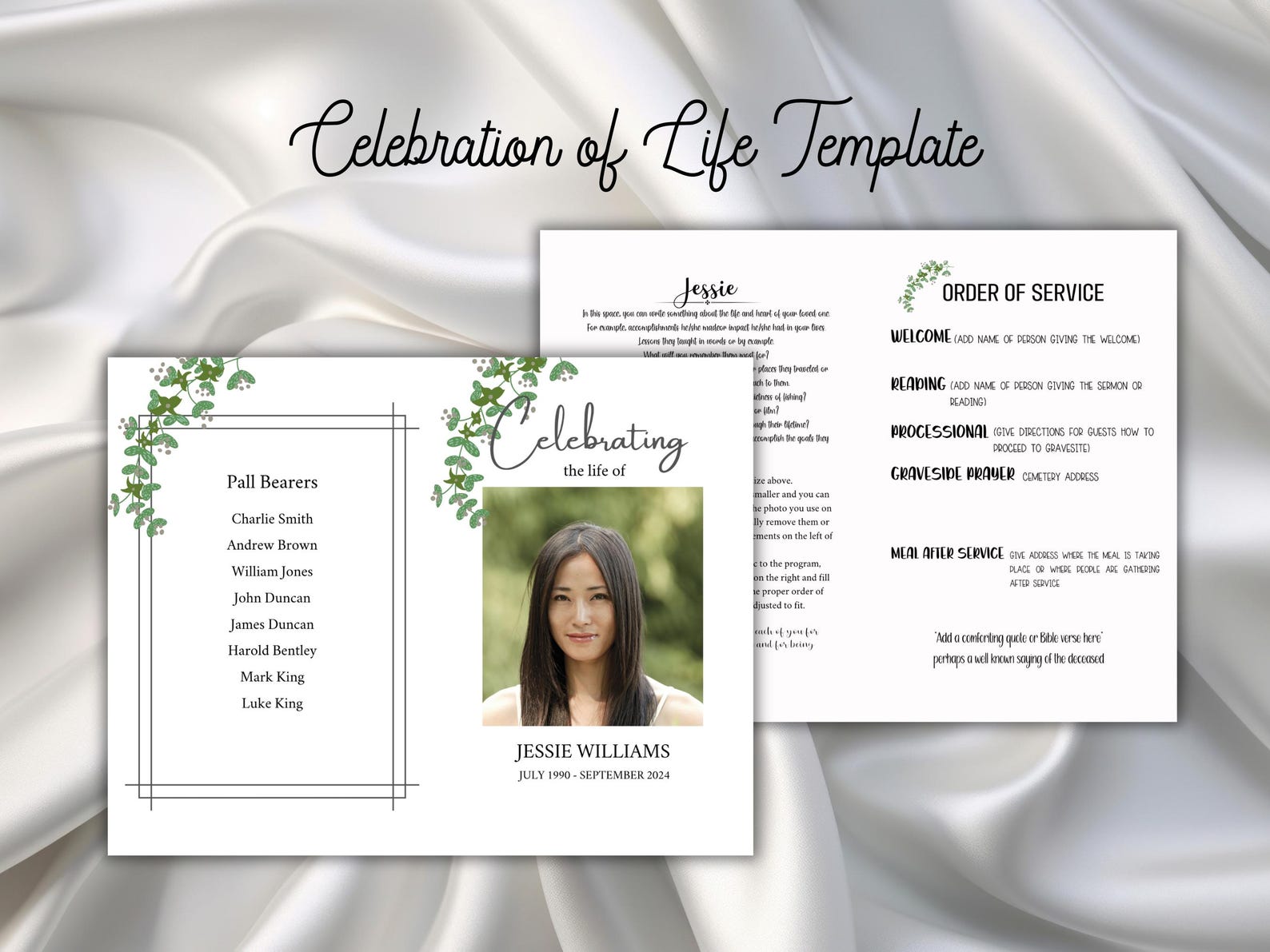Memorial Funeral Program Template Editable in Canva in Loving Memory ...