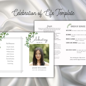 Memorial Funeral Program Template Editable in Canva in Loving Memory ...