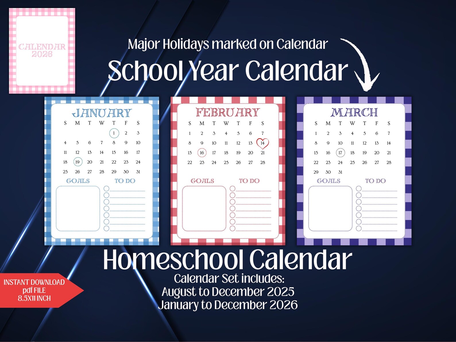 Monthly Calendar Printable Homeschool Calendar Classroom Calendar ...