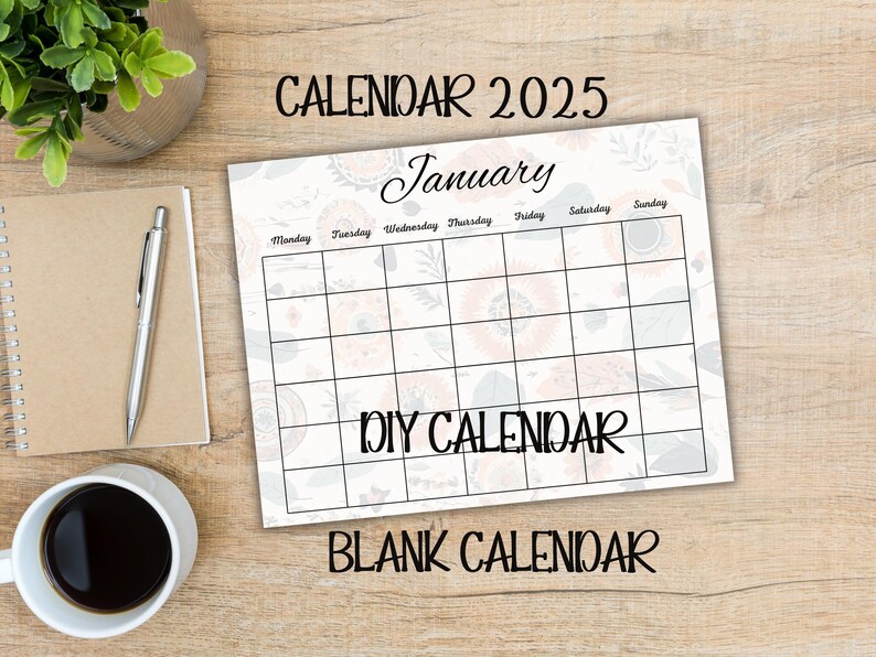 2025 Landscape Calendar Printable Boho 12 Month Blank Homeschool ...