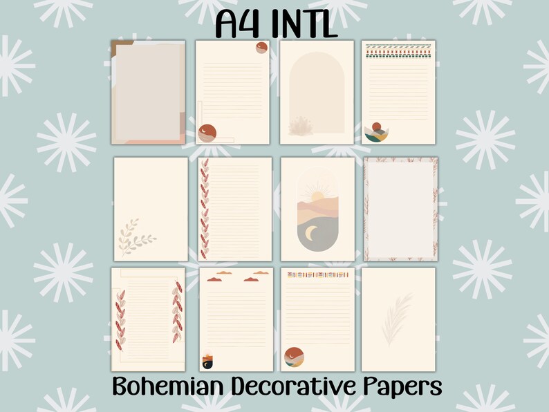 Boho Stationery Printable Paper Digital Papers Boho Letter Writing ...