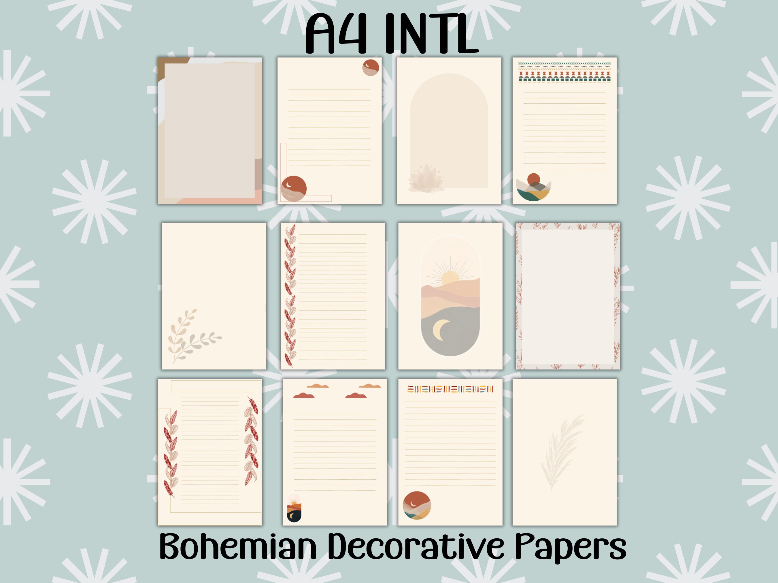 Boho Stationery Printable Paper Digital Papers Boho Letter Writing ...