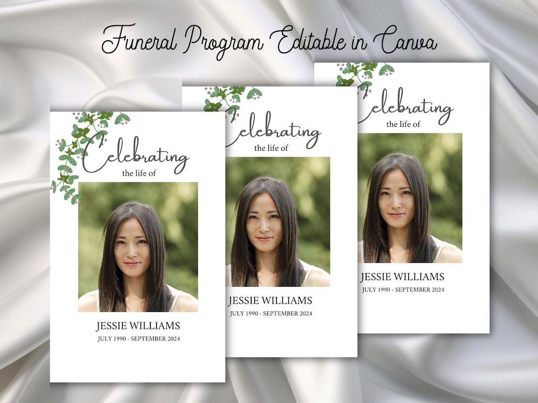 Memorial Funeral Program Template Editable in Canva in Loving Memory ...