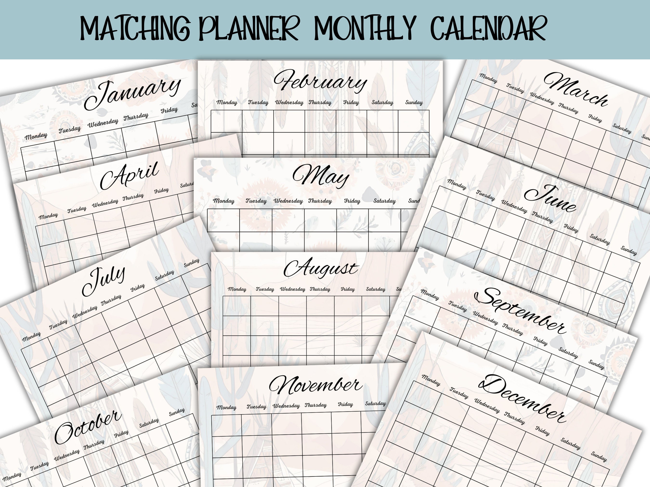Planner Monthly Printable 2024 Boho Daily Weekly Monthly Printable ...