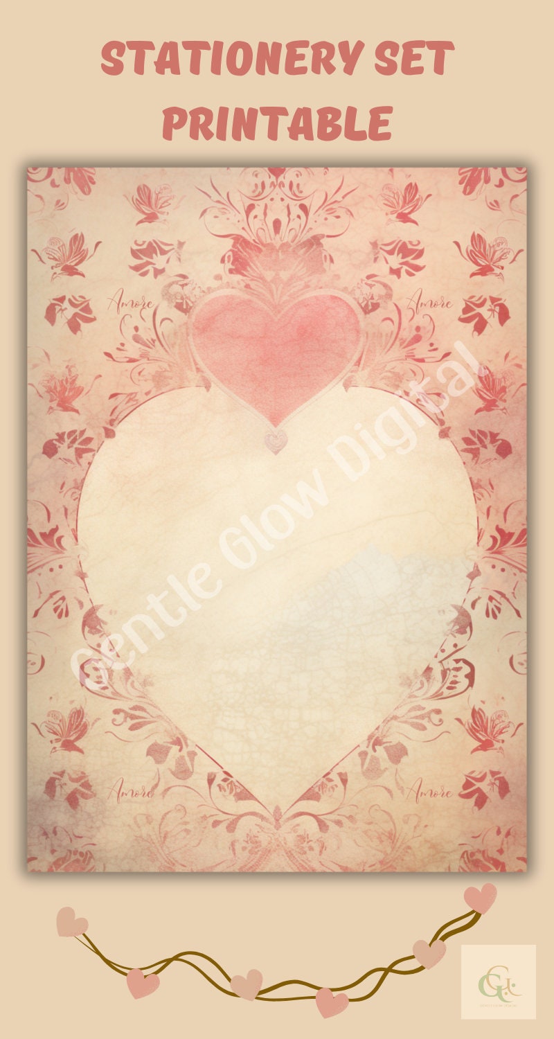 Vintage Stationery Set Printable Romantic Valentine's Gift for Her ...