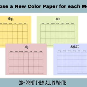 Undated Calendar Printable Monthly Blank Calendar Minimalist Horizontal ...