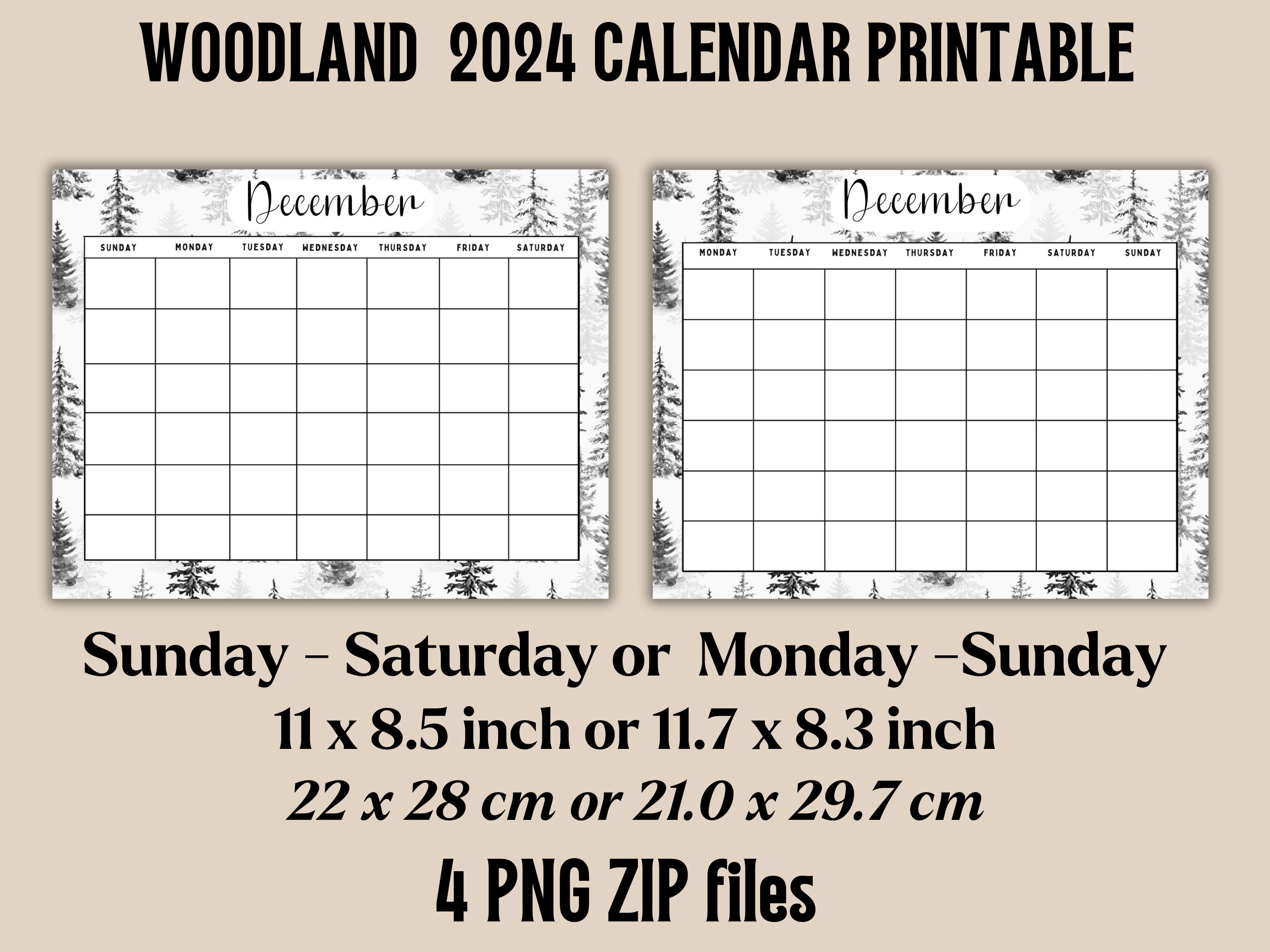 Blank Undated Calendar Printable 2024 Printable Calendar Woodland ...