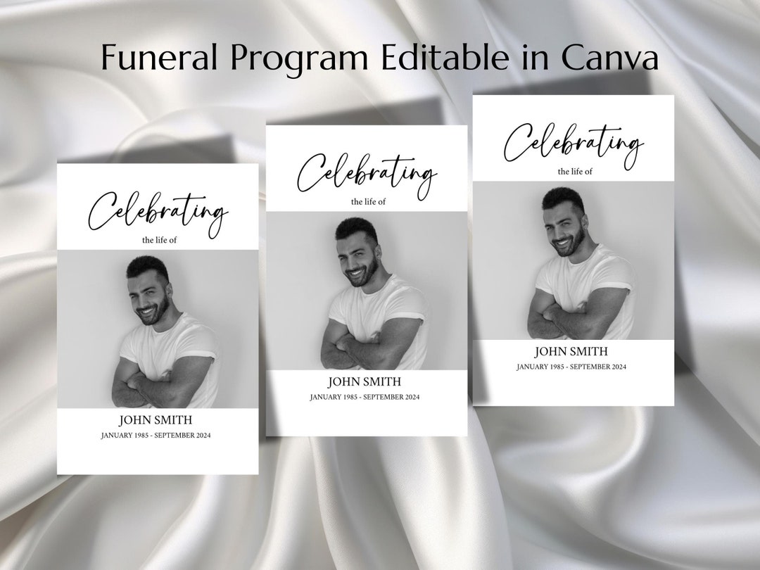Funeral Memorial Editable in Canva Funeral Program Template Celebration ...