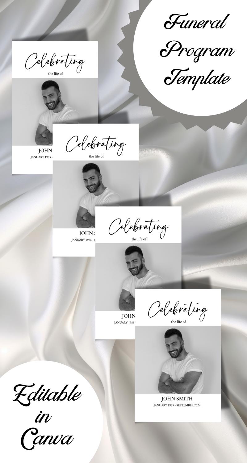 Funeral Memorial Editable in Canva Funeral Program Template Celebration ...
