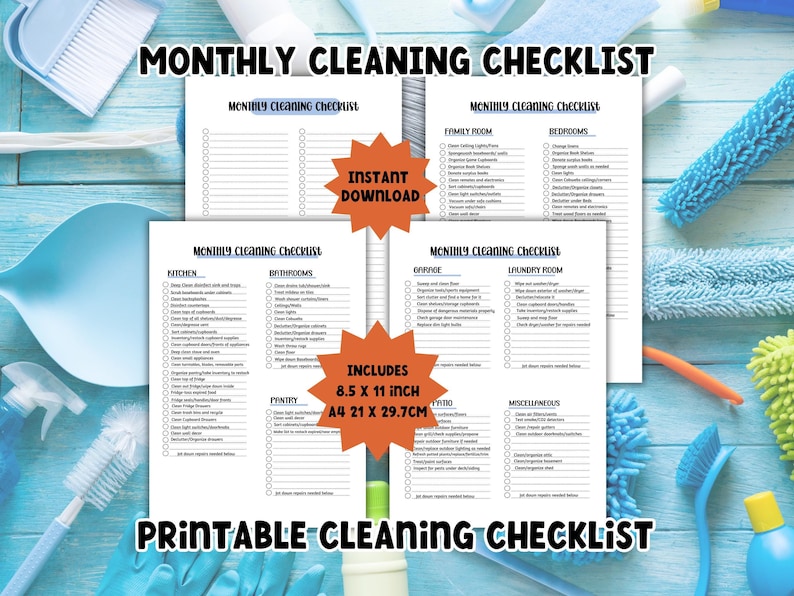 Cleaning Checklist Printable Monthly Cleaning Schedule Deep Cleaning ...