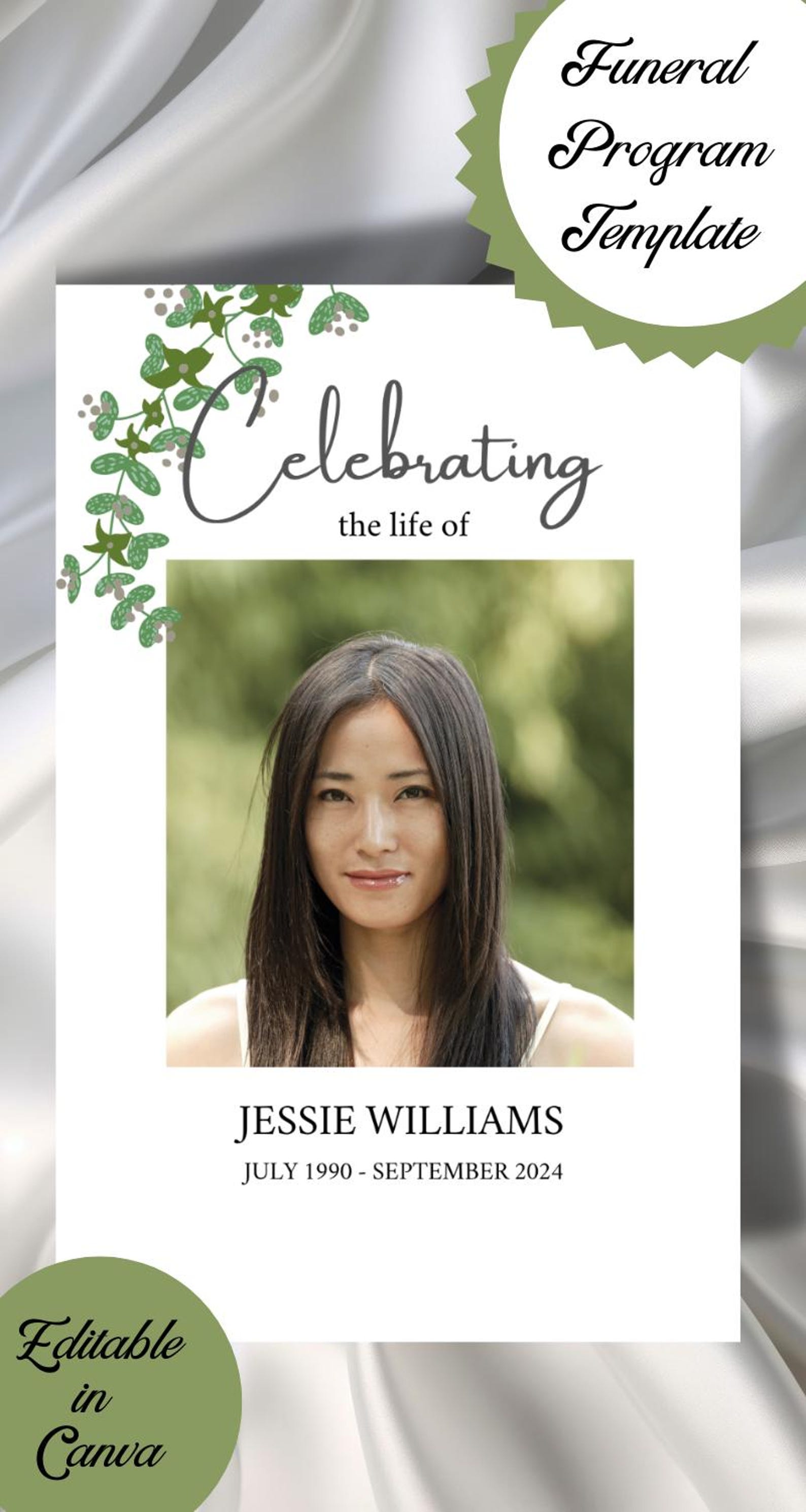 Memorial Funeral Program Template Editable in Canva in Loving Memory ...