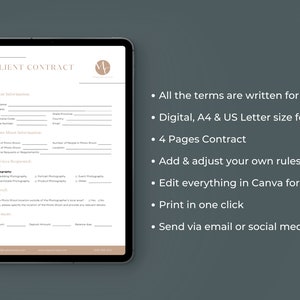 Editable Photographer Contract Template: Client Agreement (canva) - Etsy