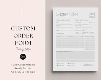Custom Order Form Template Purchase Order Form Template Editable Order ...