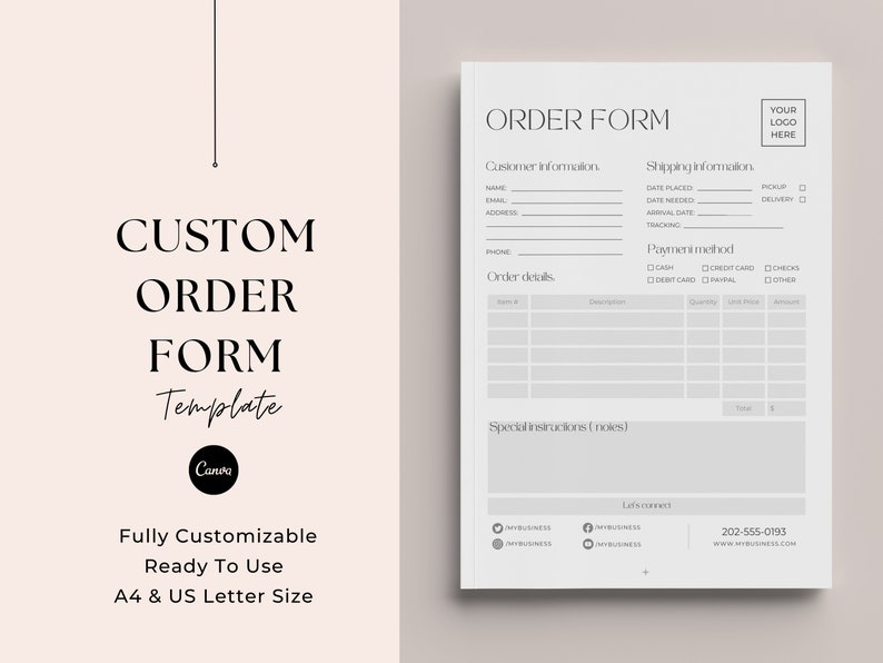 Custom Order Form Template Purchase Order Form Template - Etsy