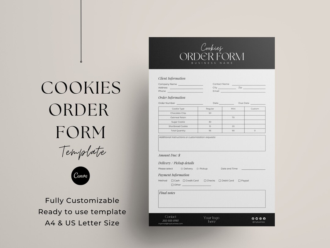 Cookie Order Form Template | Purchase Order Form Template | Editable ...