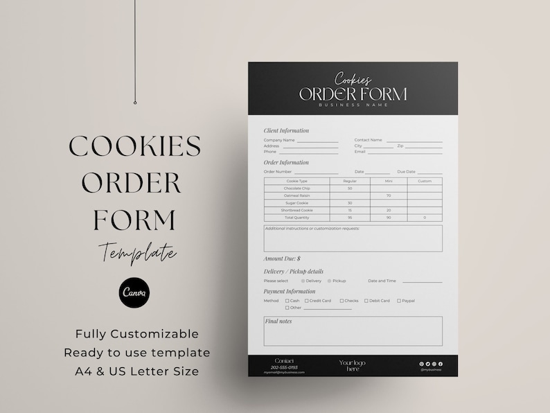Cookie Order Form Template | Purchase Order Form Template | Editable ...