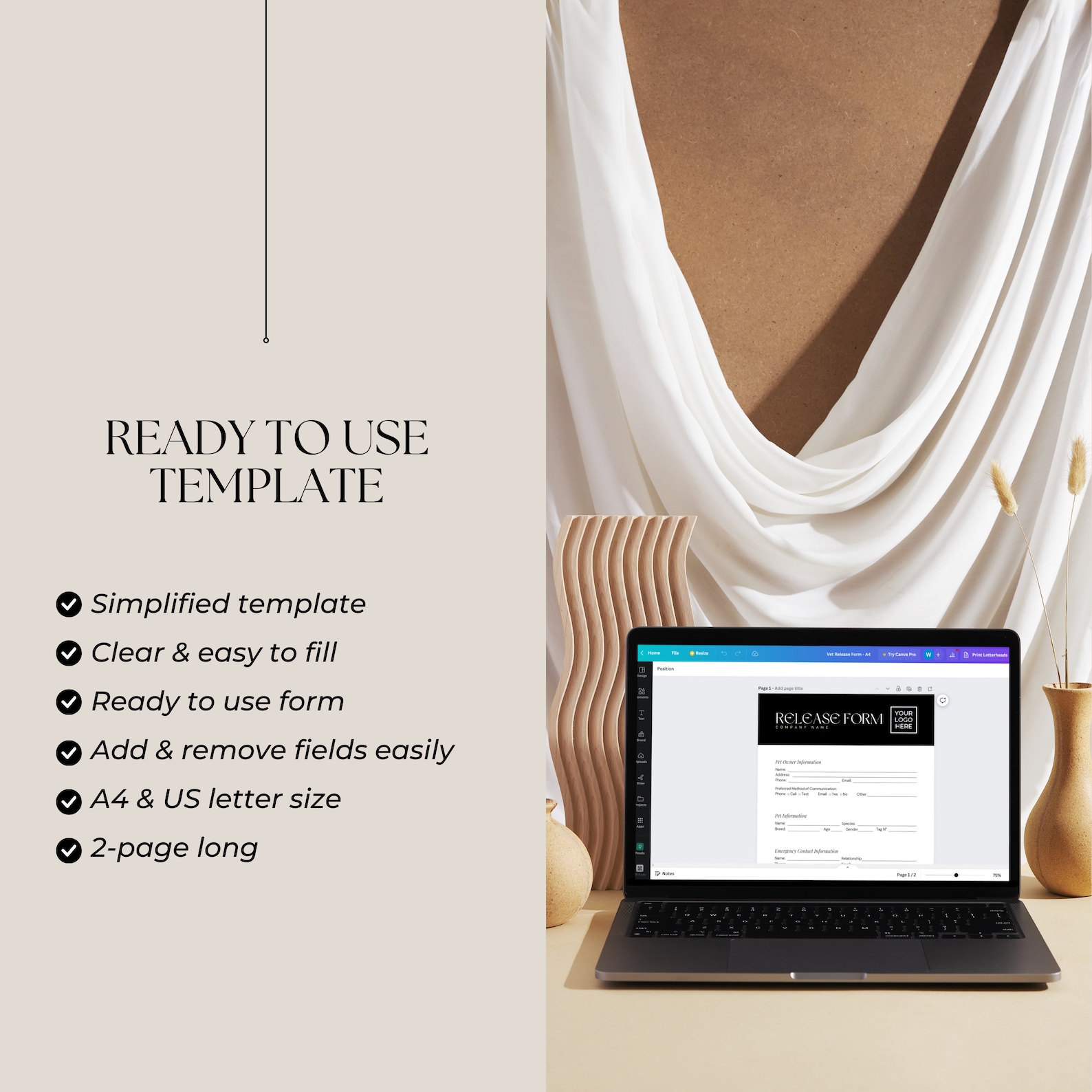 Vet Release Form Template - Editable Canva Veterinary Release Form - Veterinarian Waiver Form ...